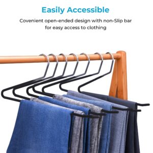 JS HANGER Non Slip Pants Hangers 10 Pack Open Ended Easy Slid Slacks Hangers, Durable Anti-Rust Space Saving Metal Jeans Hangers, Chrome and Black Friction