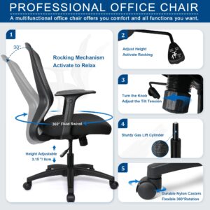 VigorPow Mesh Office Chair Ergonomic Mid Back Swivel Black Computer Desk Chair with Adjustable Height Lumbar Support Office Task Chair