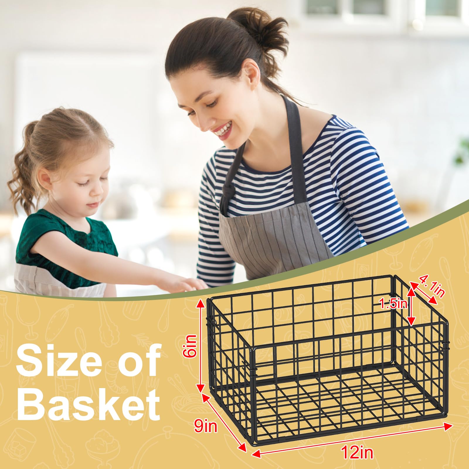 X-cosrack Metal Wire Basket Pantry Basket Foldable Cabinet Organizer with Handles-6 Pack-12"x9"X6", Food Storage Freezer Organizer Bins for Kitchen Bathroom Laundry Closet Garage - Patent Design