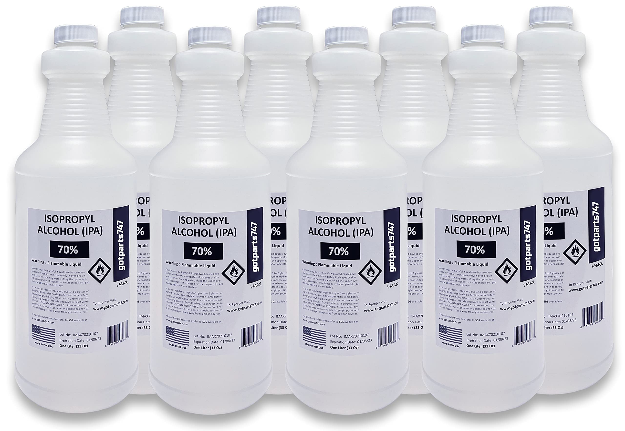 Isopropyl Alcohol 70% - 8 x 1000 ml (More Than 2 Gallons) USP Grade IPA 70 Percent - Made in The USA