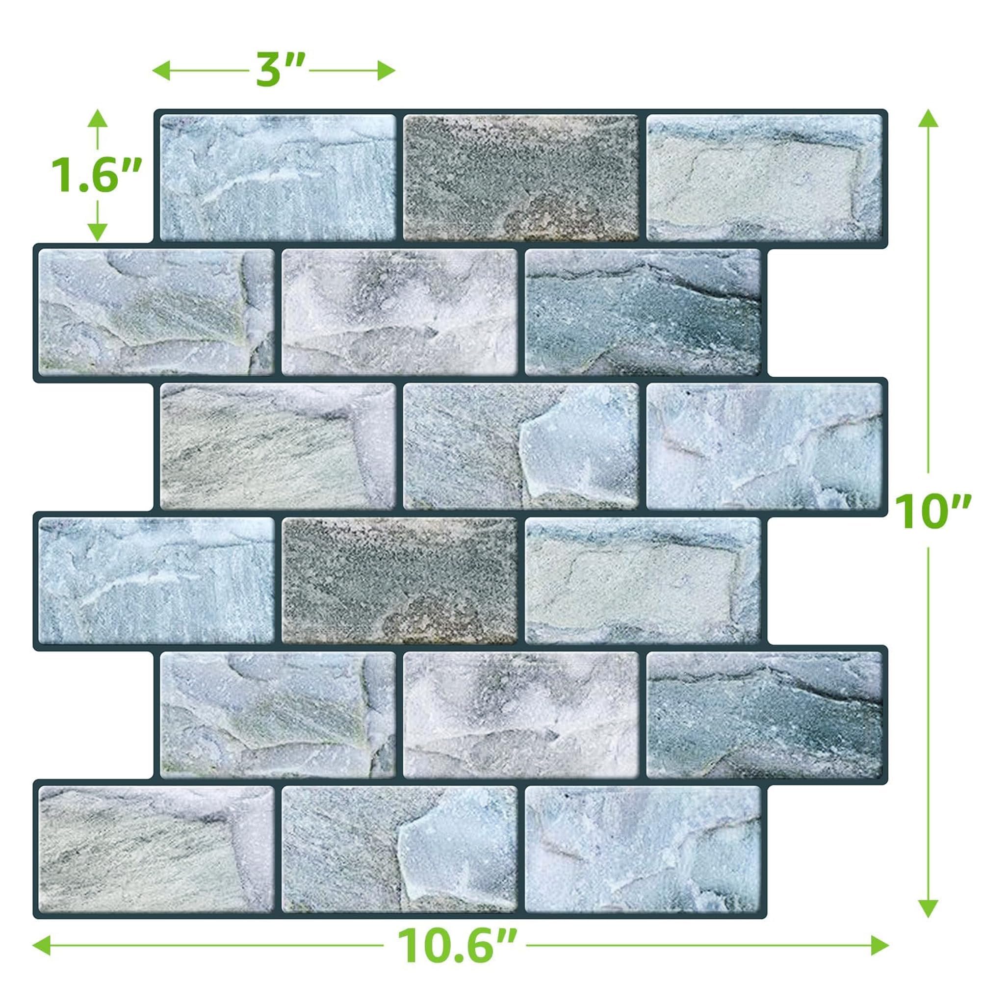 VANCORE Peel and Stick Backsplash for Kitchen: Self Adhesive Wall Tiles for Bathroom - 3D Subway Back Splash - 10 Sheets Vinyl Blue Waterproof Wallpaper with Real Marble Texture for Shower