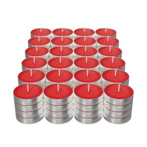 elyon 96 apple cinnamon scented red wax tealight candles in tin holder, pleasant fragrance 4 hour burn-time