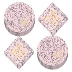 live it up! party supplies pink & gold diamond bride to be paper dessert plates and beverage napkins (serves 16)