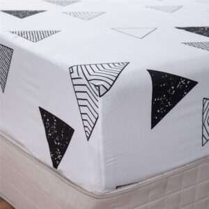 KFZ Twin Triangle Sheet Set –Triangle White Black Bedding Comforters & Sets- 4 Pieces with 1 Fitted Sheet, 1 Flat Sheet and 2 Pillowcase –Bed Sheets for Bed Frame (Top Triangle, White, Twin)