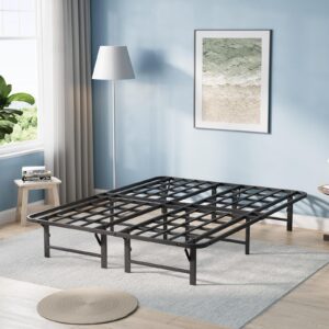 ZIYOO Heavy Duty Folding Bed Frame Queen Size, 14" High Sturdy Steel Slats Support for Mattress, Metal Platform Bed Frame Queen Size, No Box Spring Needed, Quick Assembly, Noise Free, Black