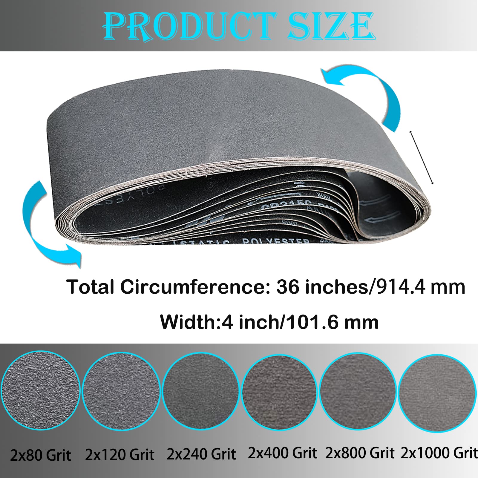 12 PCS 4 x 36 Inch Silicon Carbide Sanding Belts Assortment- 80, 120, 240, 400, 800, 1000 Grits Premium Sander Belts For Knife Sharpening and Metalworking