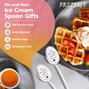 PRSTENLY Anniversary Christmas Birthday Gifts for Her Him Engraved Coffee Spoon, 2 Pcs Personalized Stainless Steel Spoon Couple Gifts, Valentines Day Wedding Engagement Gifts for Couples