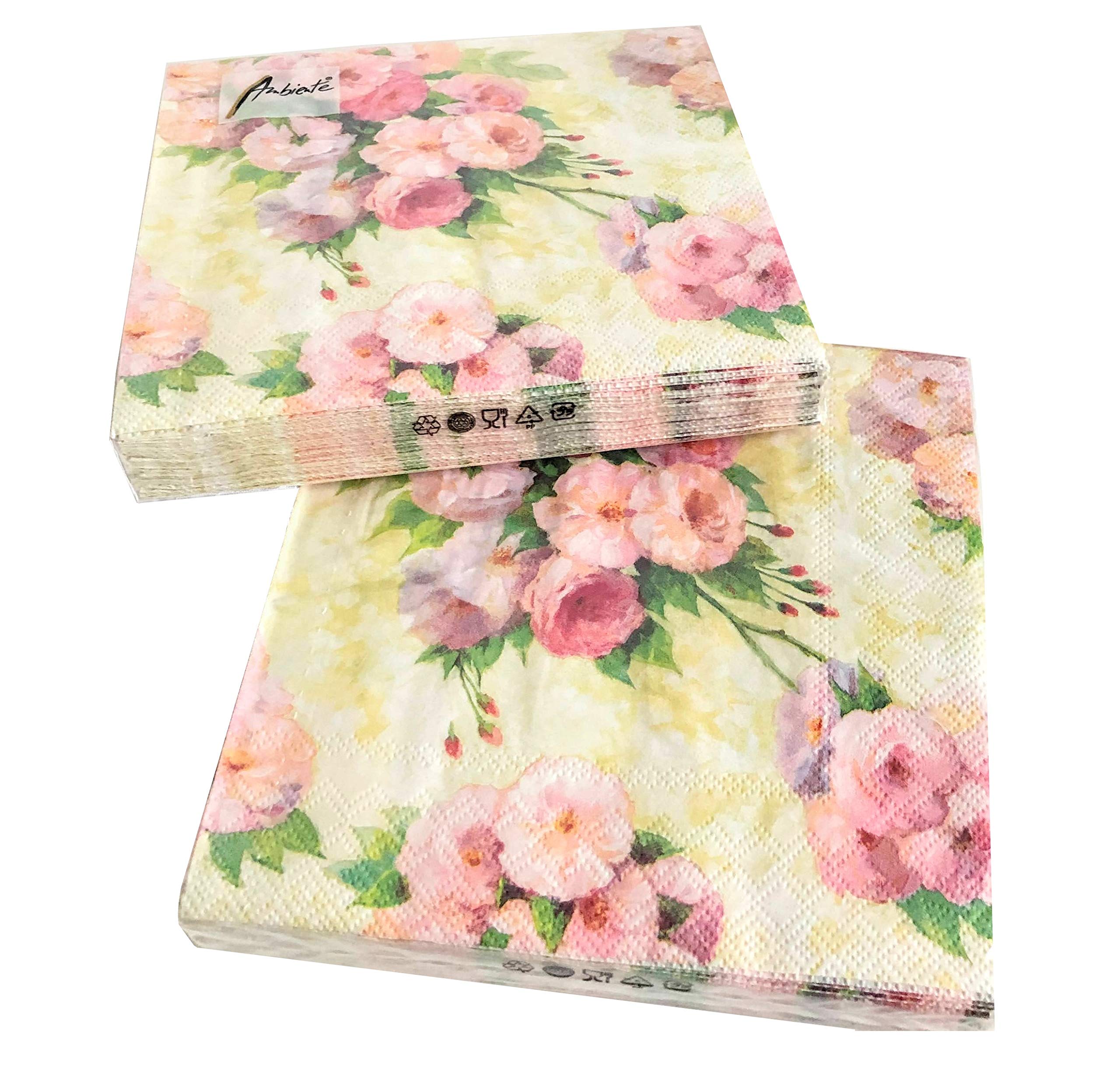 AVEVER | Decorative napkins for Decoupage | Blush Pink AVEVER | Disposable AVEVER | Shabby Chic AVEVER | Birthday AVEVER for Women Artist Teacher, white yellow pink purple green, 6.5 x 6.5 x 1 inches