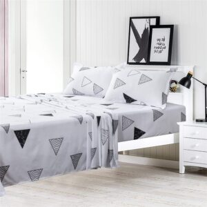 kfz twin triangle sheet set –triangle white black bedding comforters & sets- 4 pieces with 1 fitted sheet, 1 flat sheet and 2 pillowcase –bed sheets for bed frame (top triangle, white, twin)