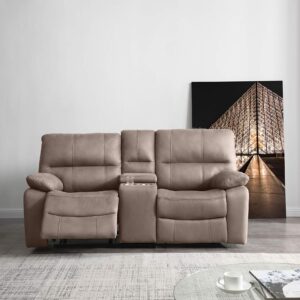 Betsy Furniture Microfiber Reclining Sofa Couch Set Living Room Set 8007 (Taupe, Loveseat)