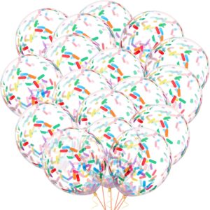 sumind 18 pcs sprinkle confetti balloons, 12 inch clear donut balloons with confetti ice cream party decorations rainbow multicolored confetti balloons, wedding engagement bridal, graduation, proposal