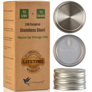 ecopeaceful 316 surgical stainless steel mason jar lids regular mouth - rust-proof, airtight, leak-proof, bpa-free, pvc-free, vegan, reusable - not for canning