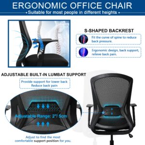 VigorPow Mesh Office Chair Ergonomic Mid Back Swivel Black Computer Desk Chair with Adjustable Height Lumbar Support Office Task Chair