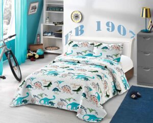 kids zone collection bedspread coverlet kids/teens variety dinosaurs white green blue orange new # dinosaur two (twin)