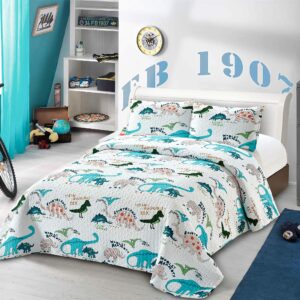 Kids Zone Collection Bedspread Coverlet Kids/Teens Variety Dinosaurs White Green Blue Orange New # Dinosaur Two (Twin)