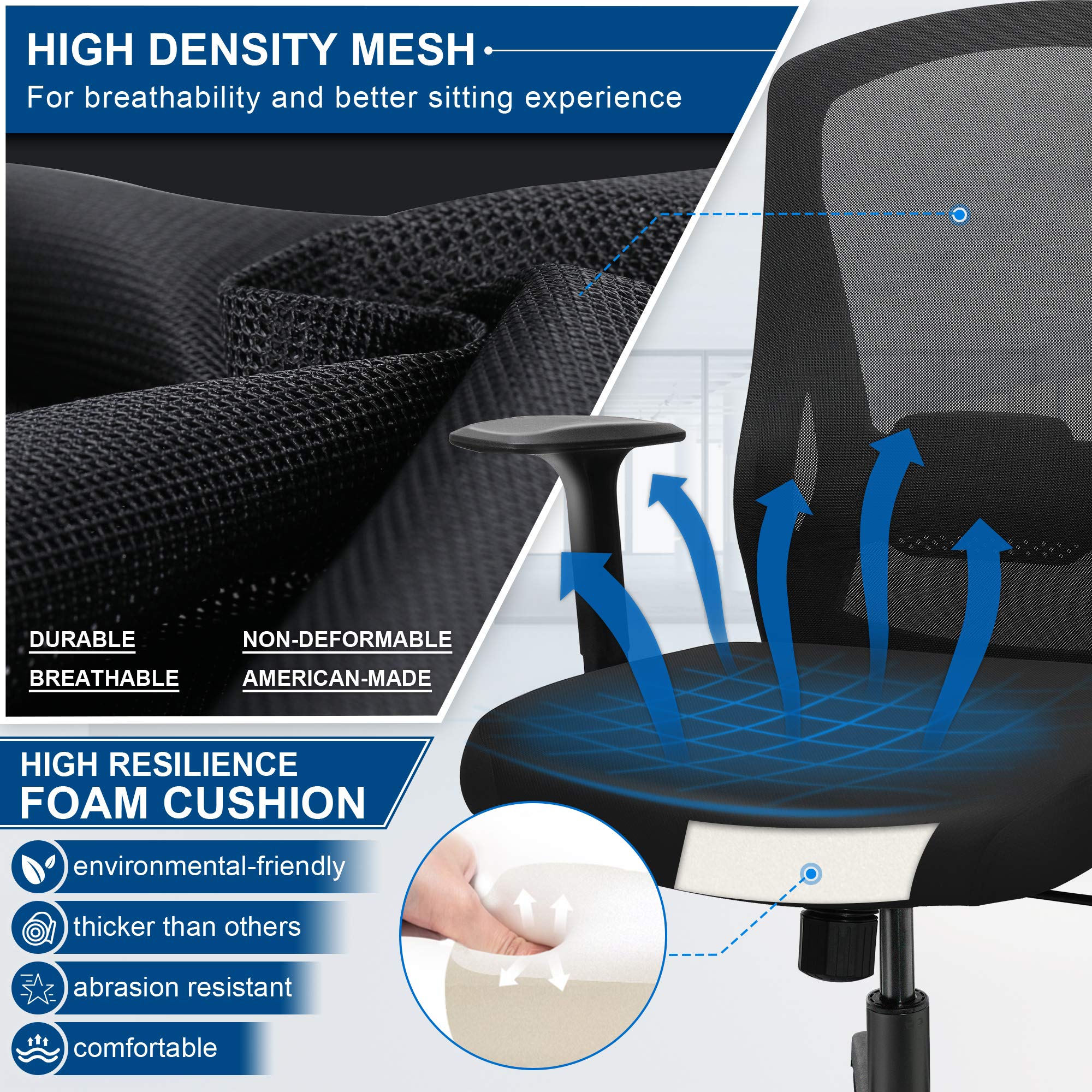 VigorPow Mesh Office Chair Ergonomic Mid Back Swivel Black Computer Desk Chair with Adjustable Height Lumbar Support Office Task Chair