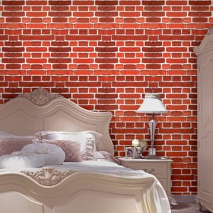 Arthome 17''x120'' Peel and Stick Brick Wallpaper Self Adhesive Contact Paper Waterproof Vinyl Film Wall Paper for Room,Fireplace,Stair and Christmas Holiday Decoration(Red)