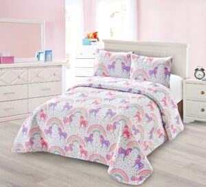 kids zone collection bedspread coverlet kids/teens unicorn stars hearts rainbow white pink purple yellow orange grey new # unicorn two (twin)