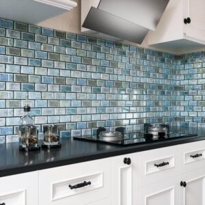 vancore peel and stick backsplash for kitchen: self adhesive wall tiles for bathroom - 3d subway back splash - 10 sheets vinyl blue waterproof wallpaper with real marble texture for shower