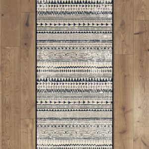 DEERLUX Boho Living Room Area Rug with Nonslip Backing, Bohemian Tribal Print Pattern, 2.5 x 6.5 Ft Runner