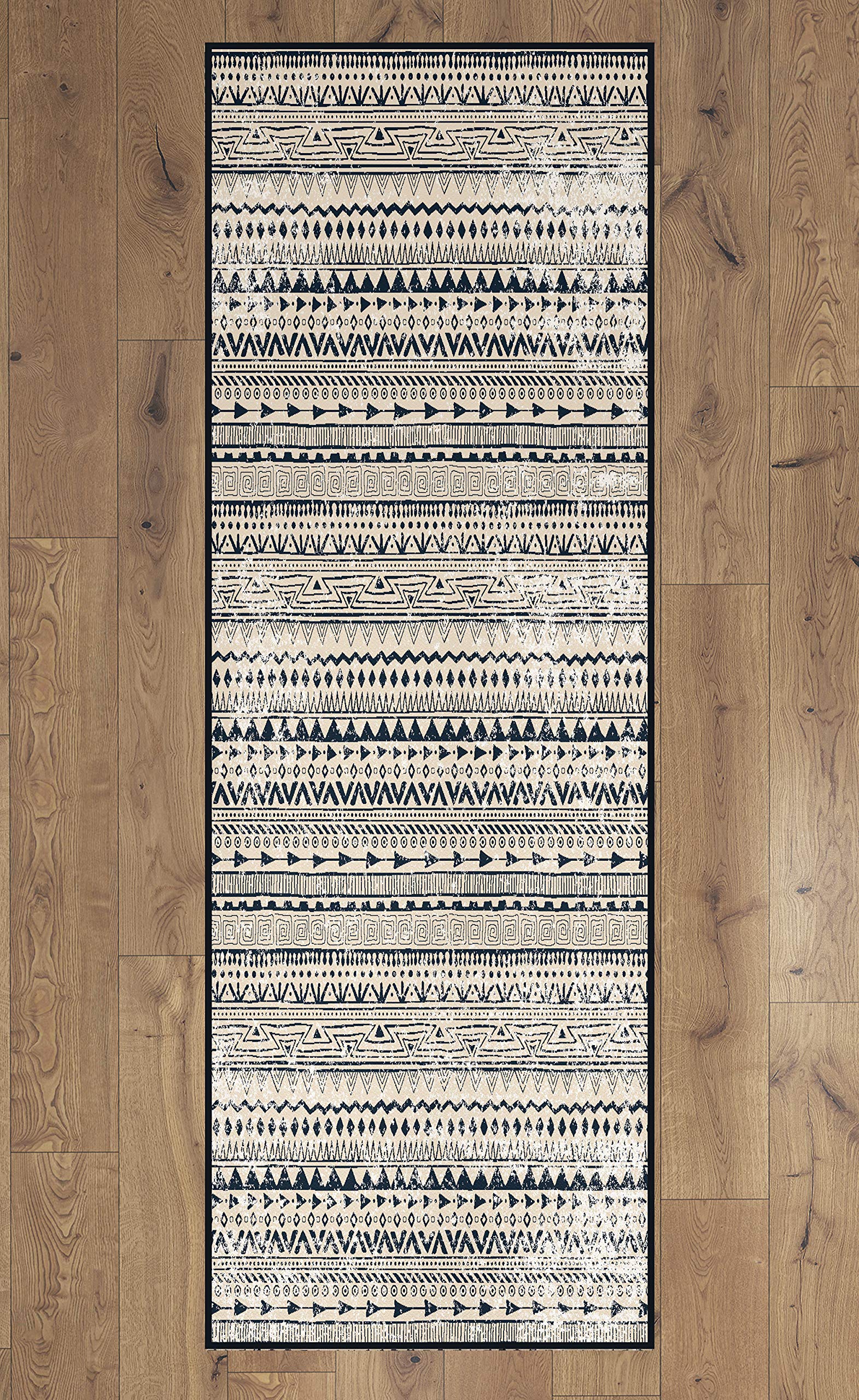 DEERLUX Boho Living Room Area Rug with Nonslip Backing, Bohemian Tribal Print Pattern, 2.5 x 6.5 Ft Runner