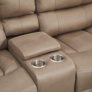 Betsy Furniture Microfiber Reclining Sofa Couch Set Living Room Set 8007 (Taupe, Loveseat)