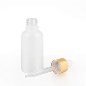 6 Pcs,3.4 Oz White Matte Glass Dropper Bottle for Essential Oils,Empty Glass Massage Oil Bottle Holder With Glass Reagent Pipette,Perfume Travel Container,Gold Aluminum Lid-Pipette,Funnel included