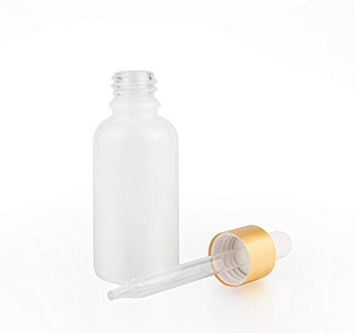 6 Pcs,3.4 Oz White Matte Glass Dropper Bottle for Essential Oils,Empty Glass Massage Oil Bottle Holder With Glass Reagent Pipette,Perfume Travel Container,Gold Aluminum Lid-Pipette,Funnel included