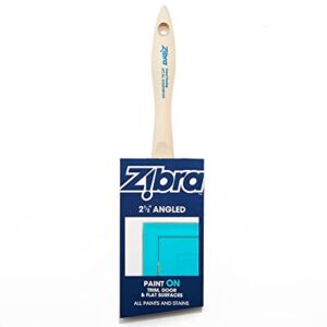 Zibra Angled Paint Brush for Painting Trim, Walls, and Doors, 2.5-inch, White, Pro Grade for All Paints and Stains