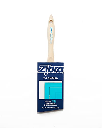 Zibra Angled Paint Brush for Painting Trim, Walls, and Doors, 2.5-inch, White, Pro Grade for All Paints and Stains