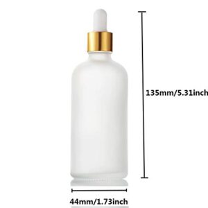 6 Pcs,3.4 Oz White Matte Glass Dropper Bottle for Essential Oils,Empty Glass Massage Oil Bottle Holder With Glass Reagent Pipette,Perfume Travel Container,Gold Aluminum Lid-Pipette,Funnel included