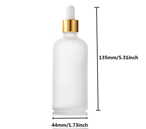 6 Pcs,3.4 Oz White Matte Glass Dropper Bottle for Essential Oils,Empty Glass Massage Oil Bottle Holder With Glass Reagent Pipette,Perfume Travel Container,Gold Aluminum Lid-Pipette,Funnel included