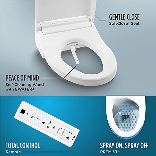 TOTO WASHLET+ Carlyle II One-Piece Elongated 1.28 GPF Toilet and WASHLET+ C5 Bidet Seat, Cotton White