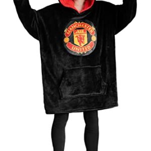 Manchester United FC Fleece Hoodie Blanket for Boys Teenagers One Size Kids Oversized Hoodie Man United Gifts for Boys (Black)