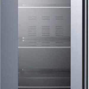 Summit Appliance CL156BVLHD 15" Wide Built-In Beverage Center with Left-Hand Door Swing, Seamless Stainless Steel Trimmed Glass Door, Auto Defrost, LED Lighting, Lock, and Black Cabinet