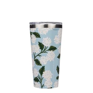 corkcicle tumbler rifle paper co. triple insulated stainless steel travel mug, bpa free, keeps beverages cold for 9 hours and hot for 3 hours, 16 oz, hydrangea