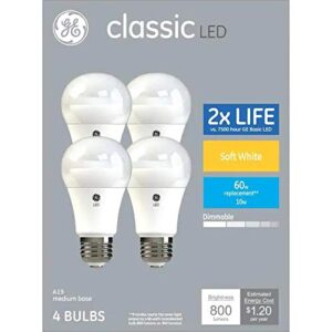 ge classic 60-watt eq a19 dimmable led light bulb (4-pack, soft white)