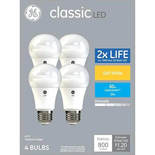 GE Classic 60-Watt EQ A19 Dimmable LED Light Bulb (4-Pack, Soft White)