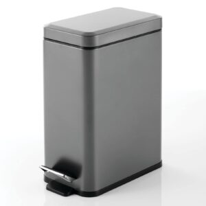 mdesign pedal bin — household bin with pedal, lid and plastic bucket insert for bathroom, kitchen, and office — metal rubbish bin with ergonomic design — graphite