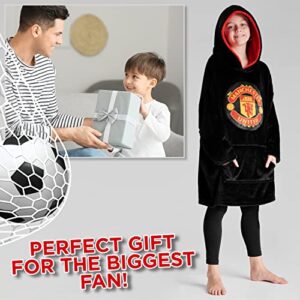 Manchester United FC Fleece Hoodie Blanket for Boys Teenagers One Size Kids Oversized Hoodie Man United Gifts for Boys (Black)