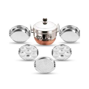 Sophronia Stainless Steel Idli Cooker Multi Kadai Steamer with Copper Bottom All-in-One Big Size 5 Plate 2 Idli | 2 Dhokla | 1 Patra | Momo's | 28.5 cm Dia