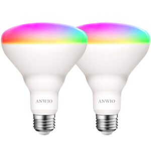 anwio smart light bulb br30 rgb color changing led wifi dimmable multicolor light bulbs e26 base, compatible with alexa, google assistant, no hub required, 1300 lumen 13w (100w equivalent) 2 pack