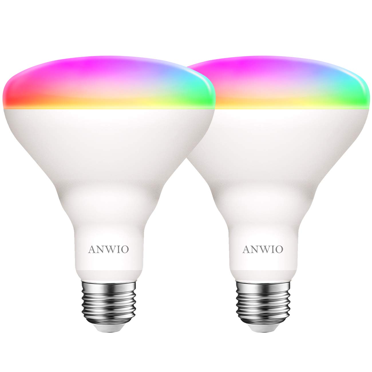 ANWIO Smart Light Bulb BR30 RGB Color Changing LED WiFi Dimmable Multicolor Light Bulbs E26 Base, Compatible with Alexa, Google Assistant, No Hub Required, 1300 Lumen 13W (100W Equivalent) 2 Pack