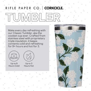 Corkcicle Tumbler Rifle Paper Co. Triple Insulated Stainless Steel Travel Mug, BPA Free, Keeps Beverages Cold for 9 Hours and Hot for 3 Hours, 16 oz, Hydrangea