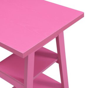 Convenience Concepts Designs2Go Double Trestle Desk with Shelves, Pink