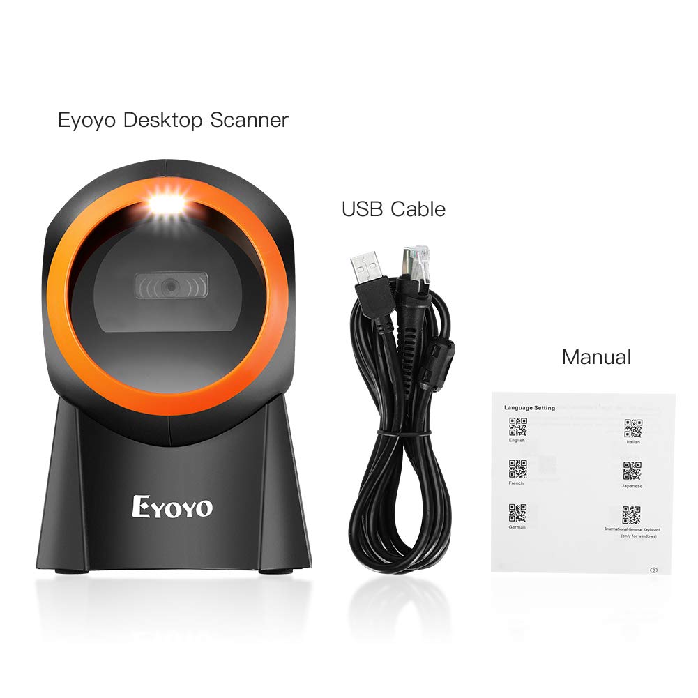 Eyoyo Hands-Free 1D 2D Desktop Barcode Scanner, QR Barcode Reader Support Screen Scanning Platform Scanner for Warehouse, Supermarket, Retail Store, Bookstore Pos System