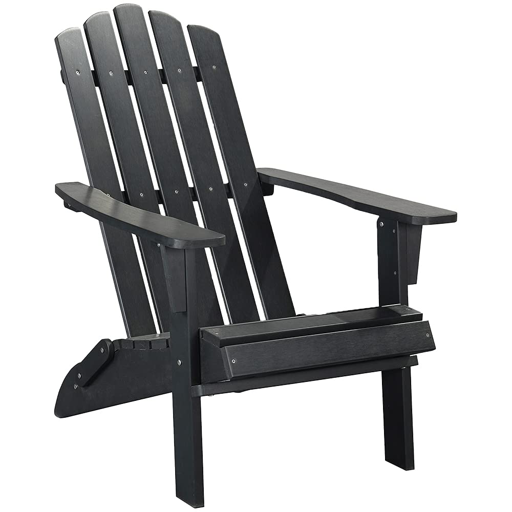 PolyTEAK Folding Adirondack Chair, Premium Weather Resistant Poly Lumber, Outdoor Patio Furniture, Up to 300 lbs, Plastic Adirondack Chairs for Patio Garden Fire Pit, Classic Collection - Black