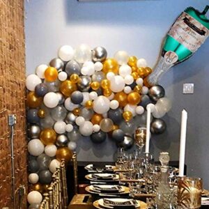 96Pcs Champagne Balloon Arch Garland Kit - 40 Inch Giant Champagne Balloon and Gold Confetti balloon Clear Silver Balloons for New Year Party Wedding Birthday Graduation Anniversary Bachelorette Decor