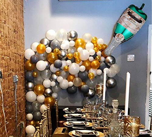 96Pcs Champagne Balloon Arch Garland Kit - 40 Inch Giant Champagne Balloon and Gold Confetti balloon Clear Silver Balloons for New Year Party Wedding Birthday Graduation Anniversary Bachelorette Decor