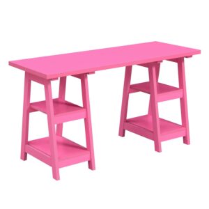 convenience concepts designs2go double trestle desk with shelves, pink